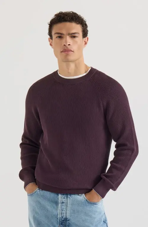 Brunello Cucinelli Cotton English Rib Sweater With Raglan Sleeves - Grey