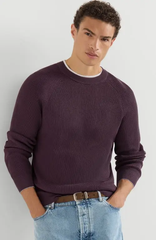 Brunello Cucinelli Cotton English Rib Raglan Sleeve Sweater