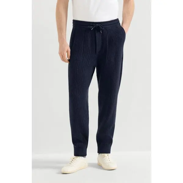 Brunello Cucinelli Cashmere English Rib Knit Joggers - Marine