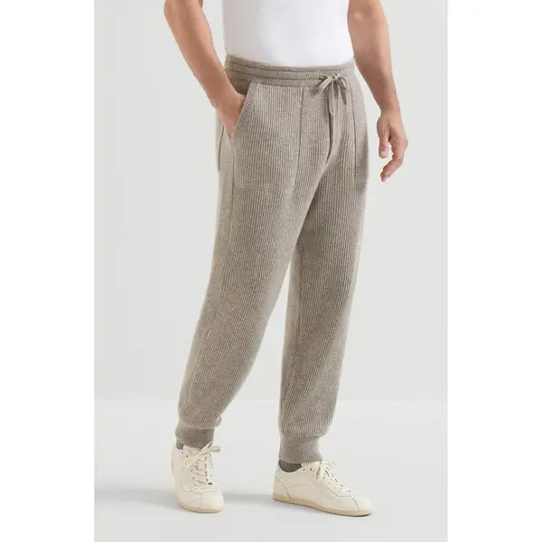 Brunello Cucinelli Cashmere English Rib Knit Joggers - Stone Grey