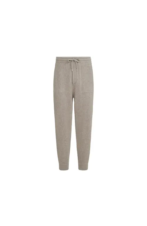 Brunello Cucinelli Cashmere English Rib Knit Joggers - Stone Grey
