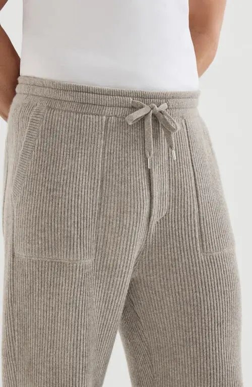 Brunello Cucinelli Cashmere English Rib Knit Joggers - Stone Grey