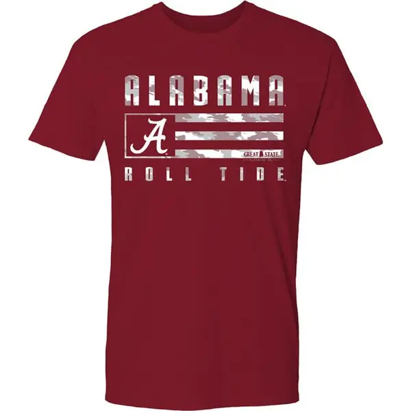 GREAT STATE CLOTHING Alabama Tide Banner Flag T-shirt - Crimson