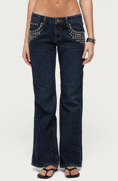 EDIKTED Tyler Stud Bootcut Jeans - Blue-washed