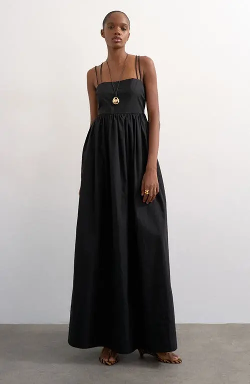 Topshop Strappy Open Back Cotton Poplin Dress - Black