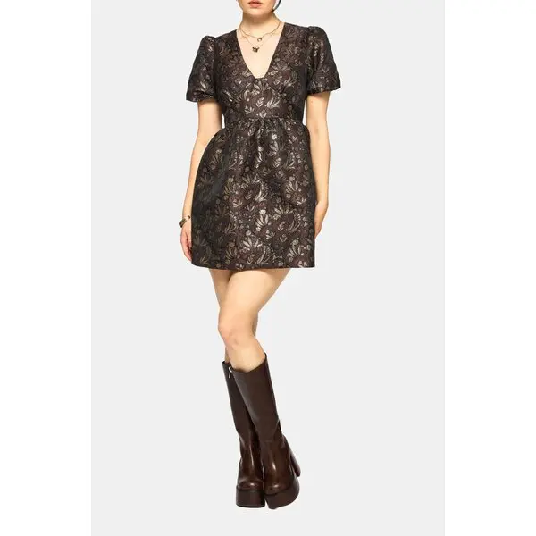 DISTURBIA Rena Snake Jacquard Mini Dress - Brown