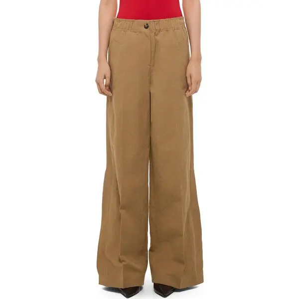 Helmut Lang Cotton & Linen Wide Leg Trousers - Trench