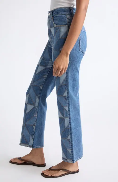 Veronica Beard Dylan High Waist Ankle Straight Leg Jeans With Geometric Panels