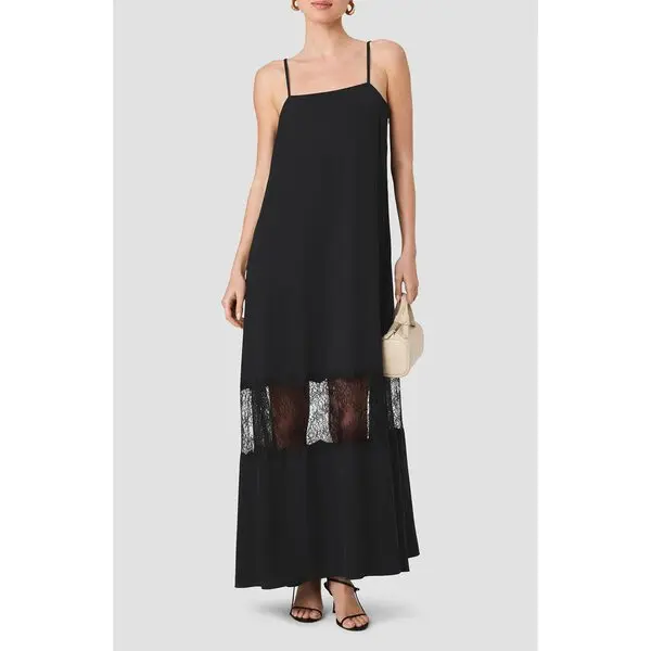 French Connection Quinn Crepe Lace Maxi Dress - 01-black