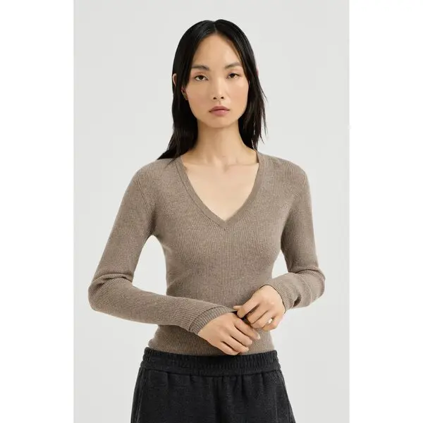 Brunello Cucinelli Sparkling Cashmere Ribbed Sweater - Rope