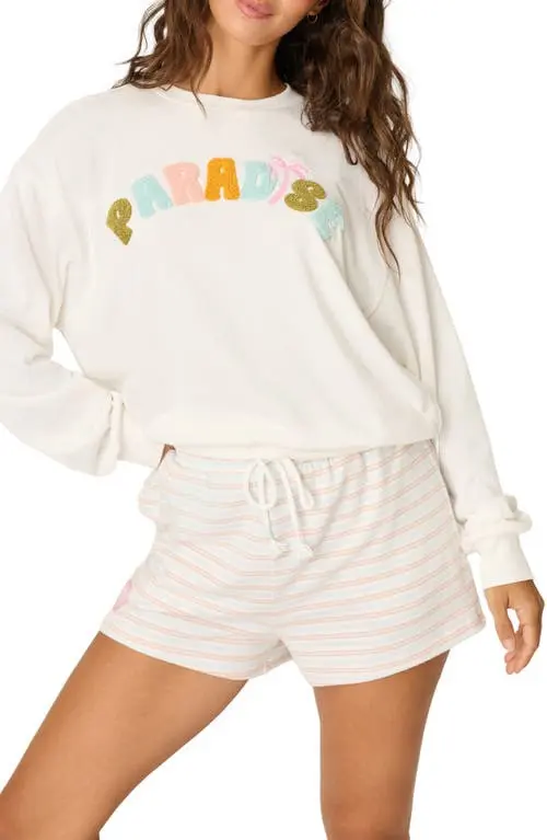 PJ Salvage Paradise Bouclé Sweatshirt & Shorts Lounge Set - Ivory