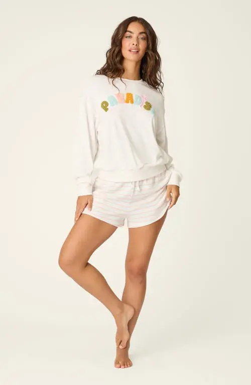 PJ Salvage Paradise Bouclé Sweatshirt And Striped Shorts Lounge Set