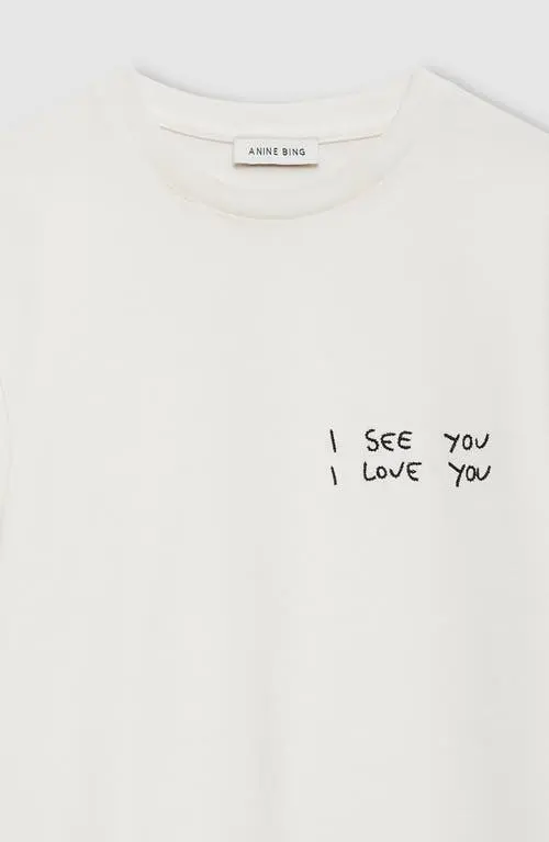 ANINE BING I See You I Love You" Cropped Cotton T-shirt