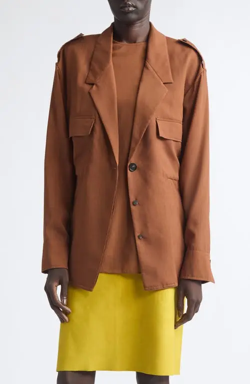 FERRAGAMO Single-breasted Belted Virgin Wool Blazer - Cognac