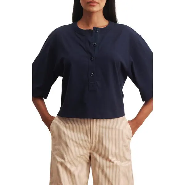 Sanctuary Freya Placket Top - Navy Blue