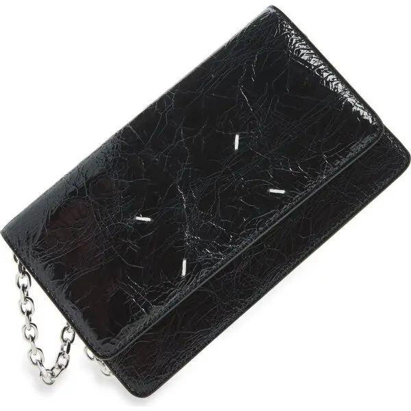 MAISON MARGIELA Medium Crackled Leather Wallet On A Chain - Dark Navy