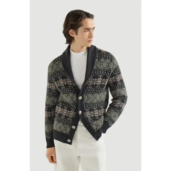 Brunello Cucinelli Cashmere Jacquard Cardigan - Dark Grey