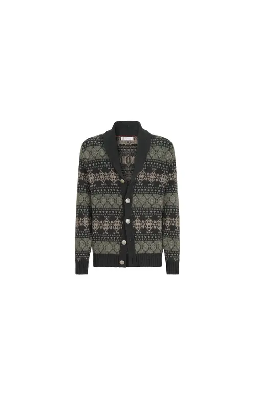 Brunello Cucinelli Cashmere Jacquard Shawl Collar Cardigan