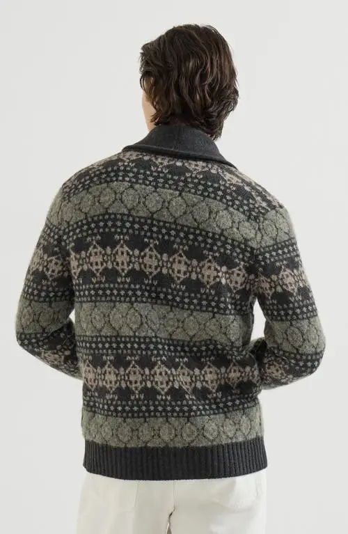 Brunello Cucinelli Cashmere Jacquard Shawl Collar Cardigan