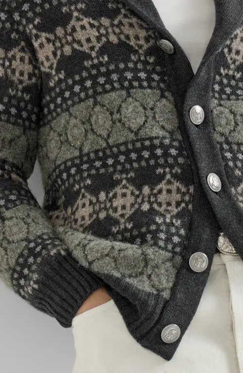 Brunello Cucinelli Cashmere Jacquard Shawl Collar Cardigan
