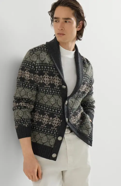 Brunello Cucinelli Cashmere Jacquard Shawl Collar Cardigan