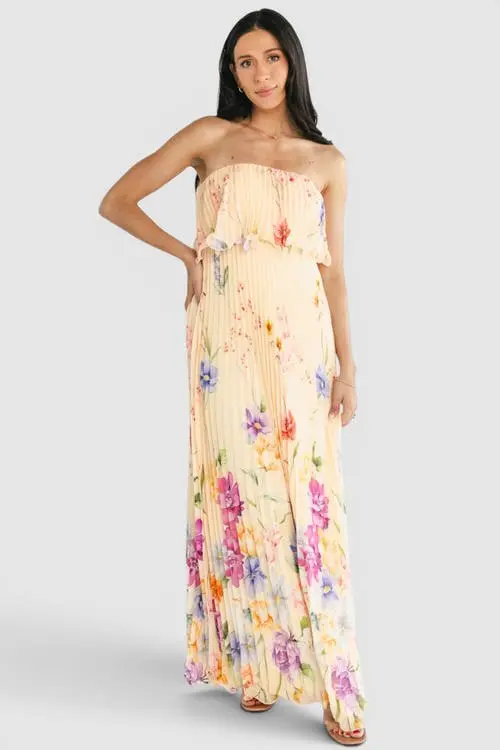 BALTIC BØRN Bloom Pleated Strapless Maxi Dress