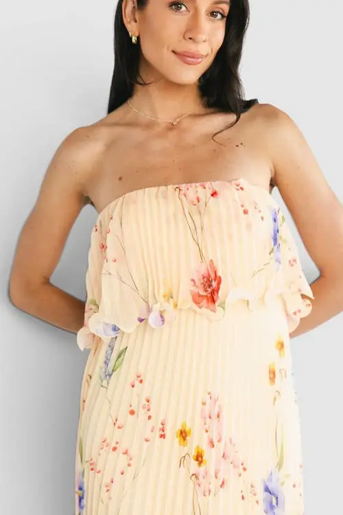 BALTIC BØRN Bloom Pleated Strapless Maxi Dress