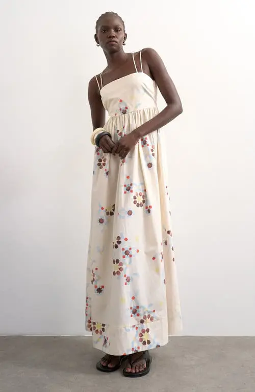 Topshop Strappy Open Back Cotton Poplin Maxi Dress - Beige