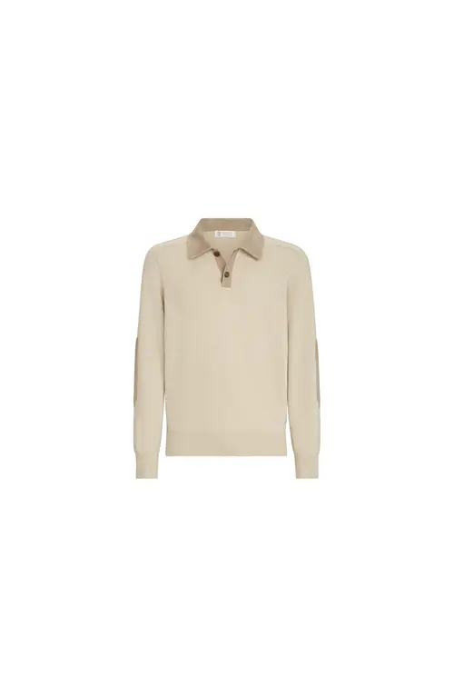 Brunello Cucinelli Cashmere Knit Polo With Suede Collar