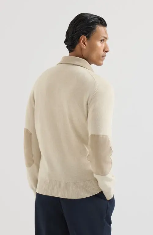 Brunello Cucinelli Cashmere Knit Polo With Suede Collar