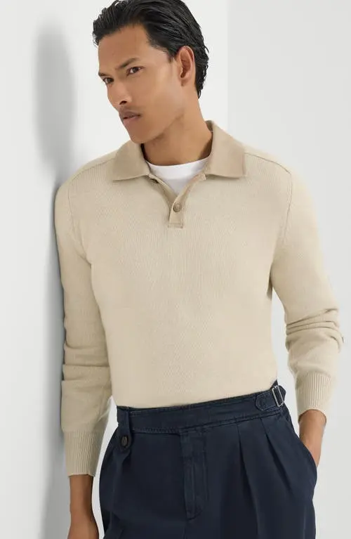 Brunello Cucinelli Cashmere Knit Polo With Suede Collar