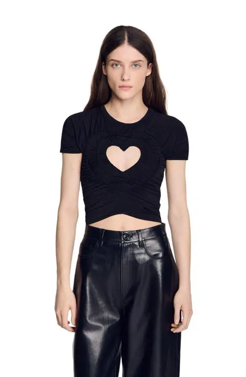 Sandro Ruched Heart Cropped T-shirt