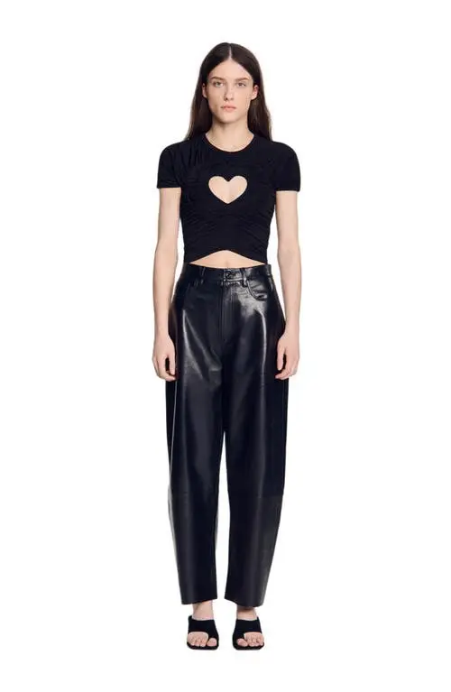 Sandro Ruched Heart Cropped T-shirt