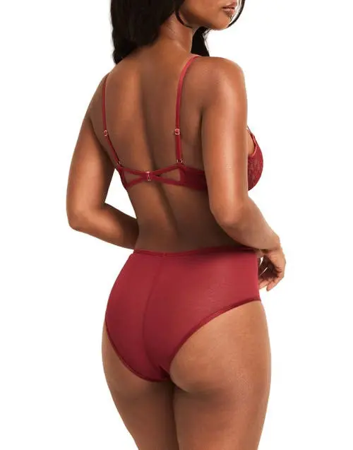ADORE ME Sersha Lace And Mesh Bodysuit Lingerie - Dark Red