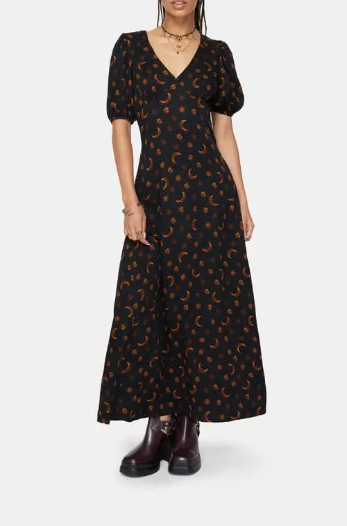 DISTURBIA Elura Celestial Print Maxi Dress - Orange
