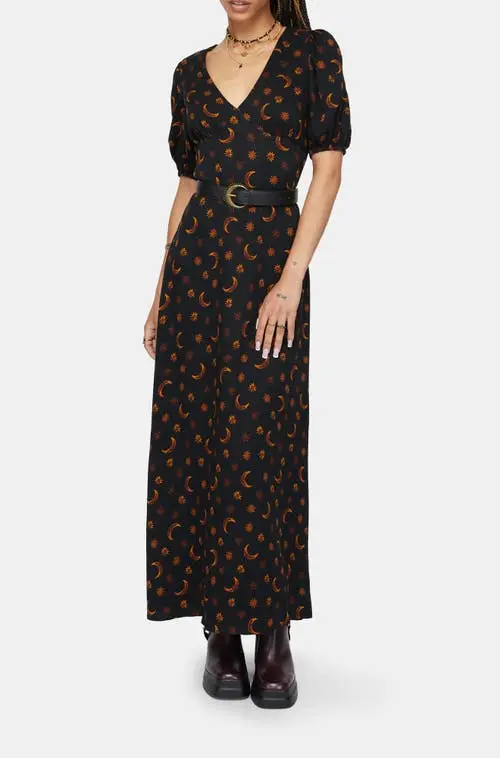 DISTURBIA Celestial Print V-neck Maxi Dress