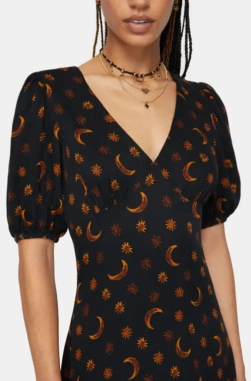 DISTURBIA Celestial Print V-neck Maxi Dress
