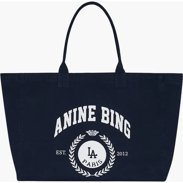 ANINE BING Leo Collegiate Canvas Tote - Blue