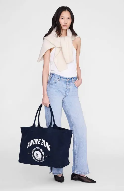 ANINE BING Leo Collegiate Canvas Tote - Blue