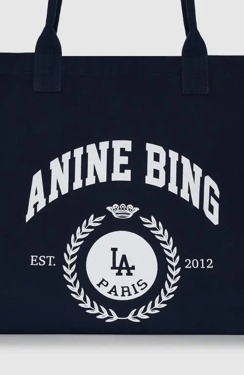ANINE BING Leo Collegiate Canvas Tote - Blue