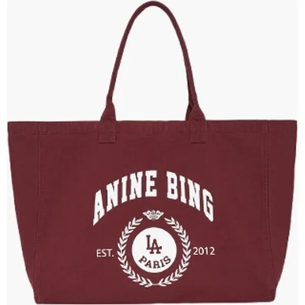 ANINE BING Leo Collegiate Canvas Tote - Fig