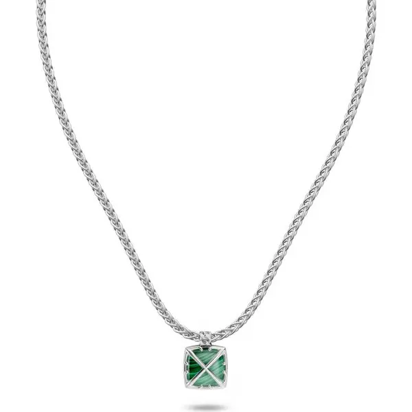 Off-White Malachite Arrow Square Pendant Necklace - Silver