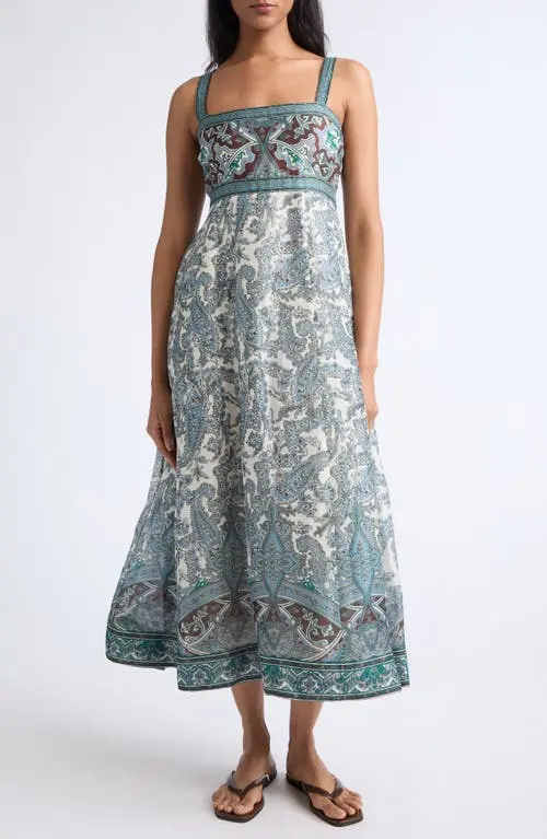 Veronica Beard Rye Print Sleeveless Linen & Silk Maxi Dress - Ecru Multi