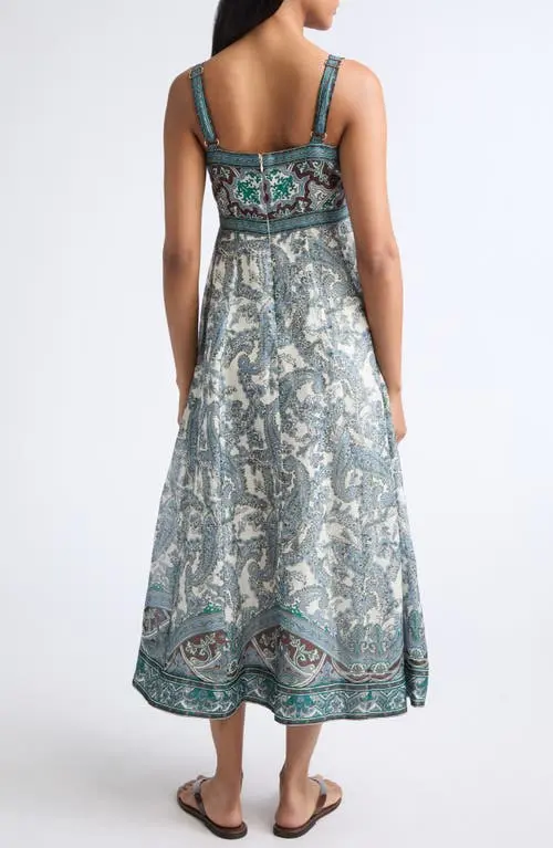 Veronica Beard Sleeveless Paisley Print Linen & Silk Maxi Dress
