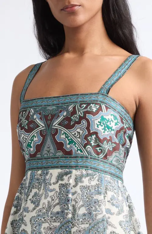 Veronica Beard Sleeveless Paisley Print Linen & Silk Maxi Dress
