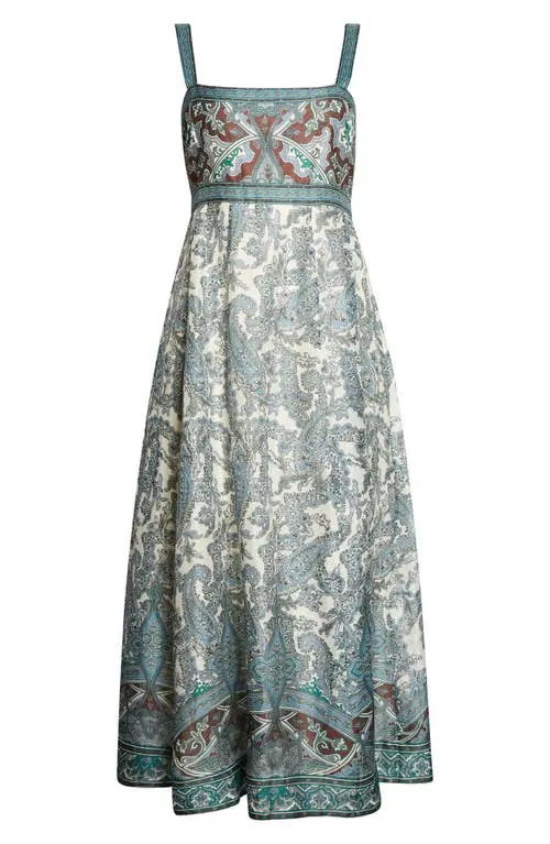 Veronica Beard Sleeveless Paisley Print Linen & Silk Maxi Dress