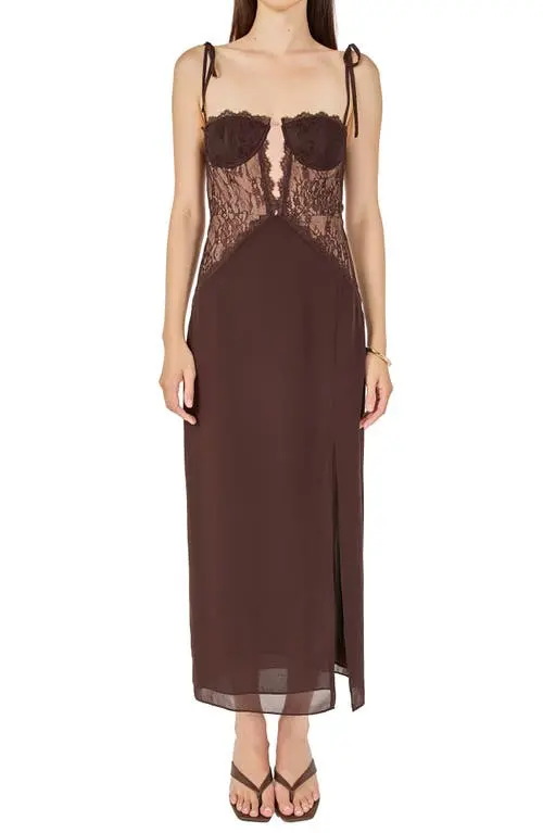 Endless Rose Lace Bustier Sleeveless Midi Dress - Chocolate Brown