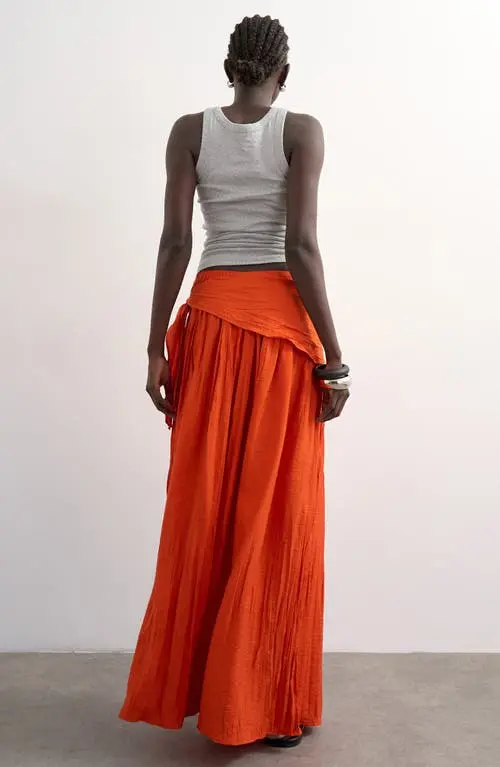 Topshop Crinkle Tie Sash Maxi Skirt - Orange