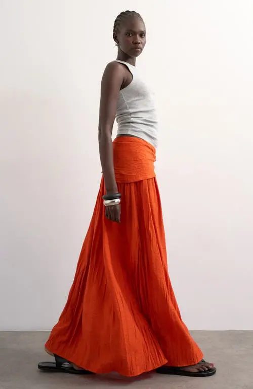 Topshop Crinkle Tie Sash Maxi Skirt - Orange