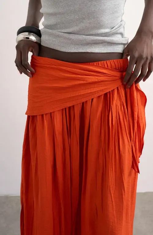 Topshop Crinkle Tie Sash Maxi Skirt - Orange